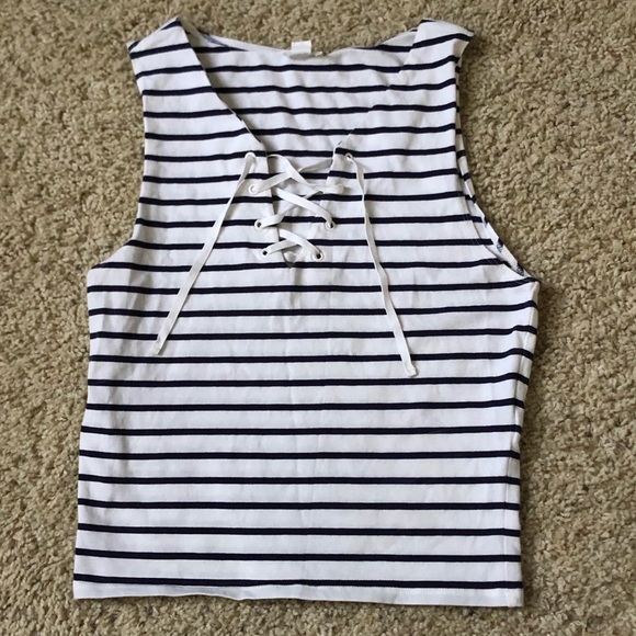 Garage | Tops | White And Blue Striped Tank | Poshmark